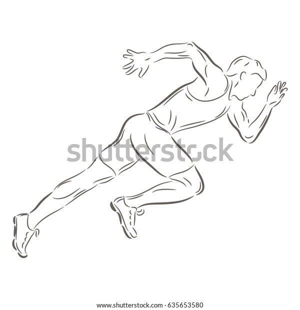 Vector illustration with running men. Sketch style.