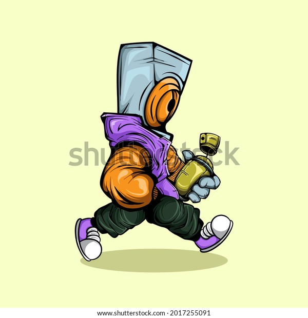 Vector Illustration Running Spray Can Character Stock Vector (Royalty ...