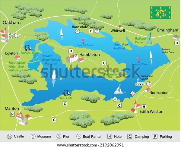 Vector Illustration Rutland Water Map England Stock Vector (Royalty ...