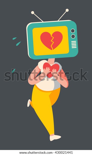 Vector Illustration Sad Cartoon Person Tv Stock Vector (Royalty Free ...