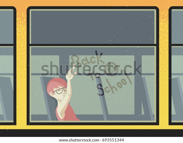 Vector Illustration Sad Child School Bus Stock Vector (Royalty Free ...
