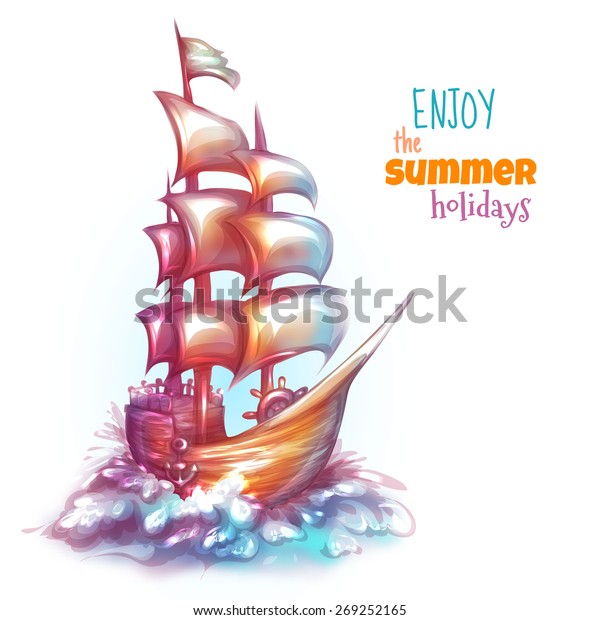 Vector Illustration Sail Ship Label Stock Vector (Royalty Free ...