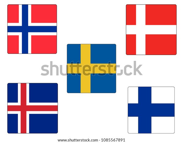 Vector Illustration Scandinavian Flags Set Stock Vector (Royalty Free ...