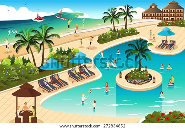 Vector Illustration Scene Tropical Resort Stock Vector (Royalty Free ...