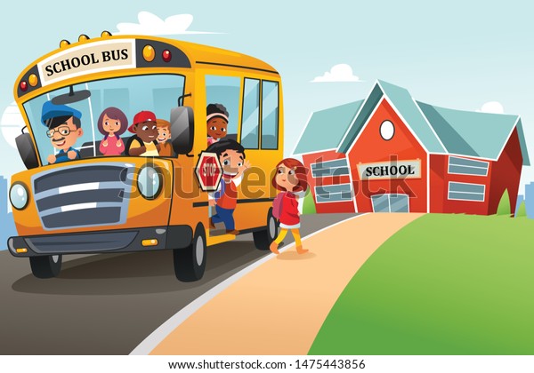 Vector Illustration School Kids Getting Off Stock Vector (Royalty Free ...