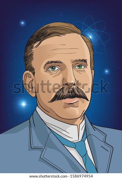 Vector illustration of scientist Ernest Rutherford in cartoon style.