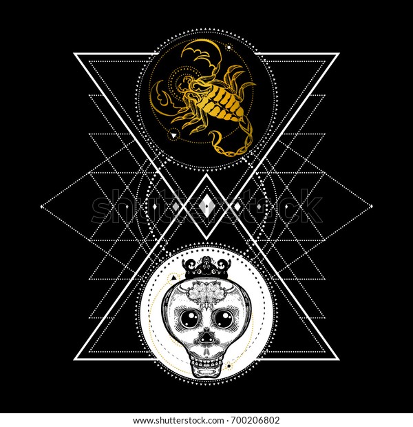 Vector Illustration Scorpion Skull Tattoo Prints Stock Vector (Royalty ...