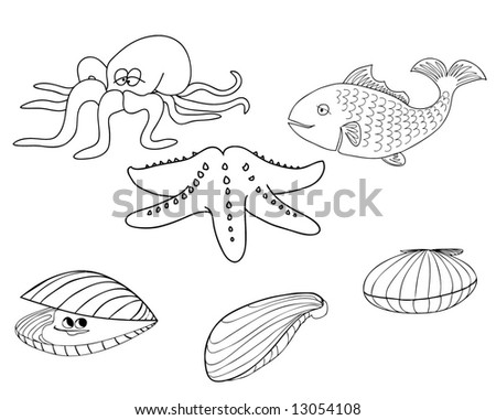 Vector Illustration Sea Creatures Outline Stock Vector (Royalty Free ...