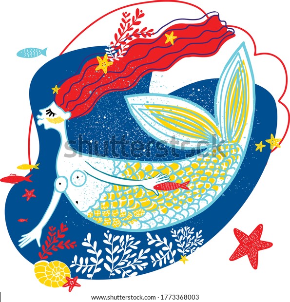 Vector Illustration Sea Summer Theme Mermaid Stock Vector (Royalty Free ...