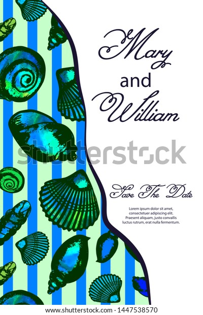 Vector Illustration Seashells Card Birthday Wedding Stock Vector ...