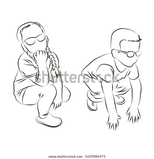 Vector Illustration Seated Children Isolated Image Stock Vector ...