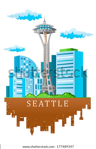 Vector Illustration Seattle Skyline Cartoon Style Stock Vector (Royalty ...