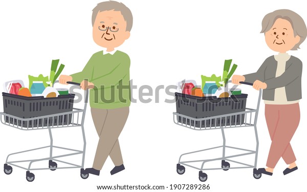 Vector Illustration Senior Citizen Shopping Stock Vector (Royalty Free ...