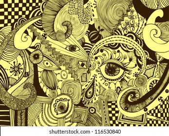 Vector Illustration Sepia Drawing Abstract Eyes Stock Vector (Royalty ...