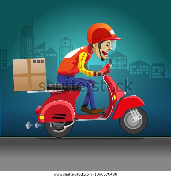 Vector Illustration Service Delivery Driver Riding Stock Vector ...