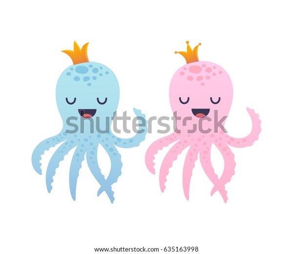 Vector Illustration Set Adorable Octopus Characters Stock Vector ...