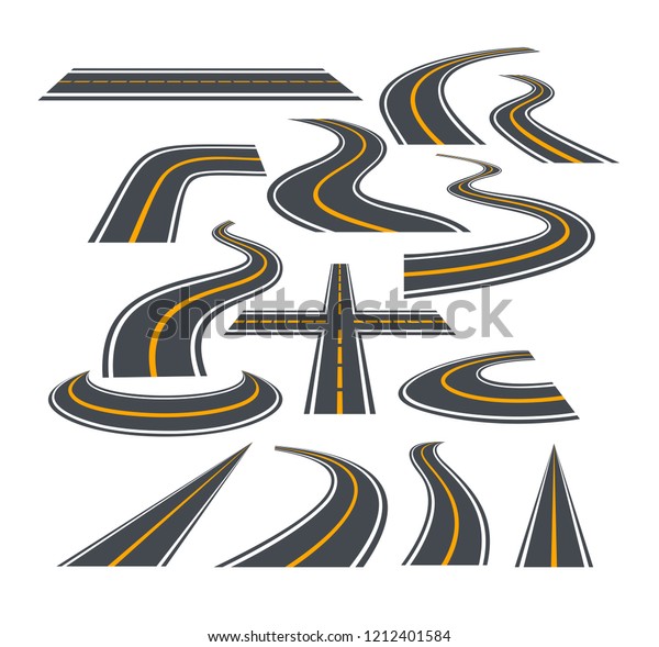 Vector Illustration Set Bending Roads Highways Stock Vector (Royalty ...
