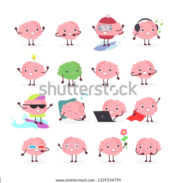 Vector Illustration Set Brain Emoji Emotion 스톡 벡터(로열티 프리) 1329334799 ...