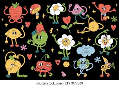 Vector Illustration Set Characters Retro Style Stock Vector (Royalty ...