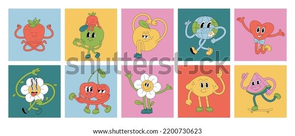 Vector Illustration Set Characters Retro Style Stock Vector (Royalty ...