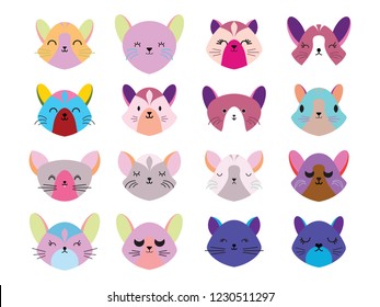 Vector Illustration Set Cute Mice Headsanimals 库存矢量图（免版税）1230511297 ...