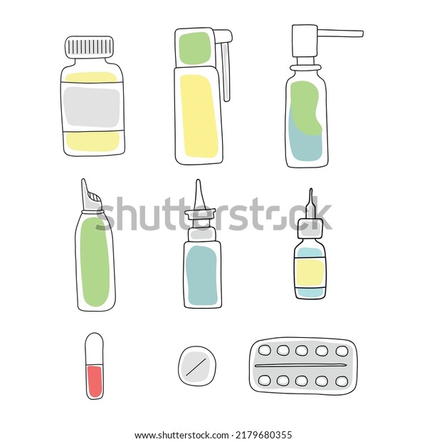 Vector Illustration Set Drugs Doodle Style Stock Vector (Royalty Free ...