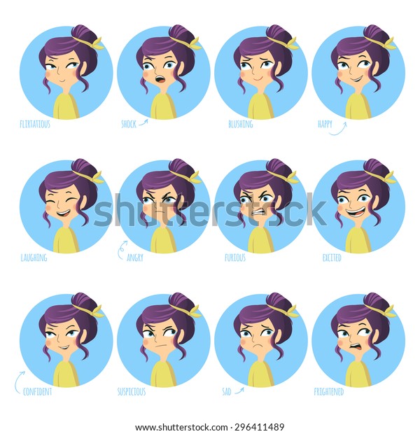 Vector Illustration Set Facial Expressions Cute Stock Vector (Royalty ...