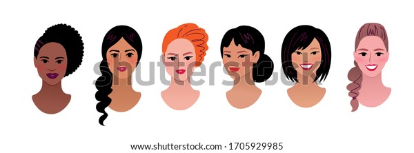 Vector Illustration Set Female Profile Pictures Stock Vector (Royalty ...