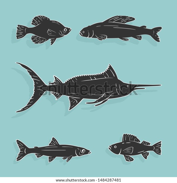 Vector Illustration Set Fish Symbols Stock Vector (Royalty Free ...