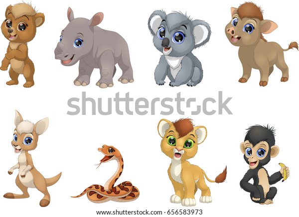Vector Illustration Set Funny Exotic Animals 스톡 벡터(로열티 프리) 656583973 ...