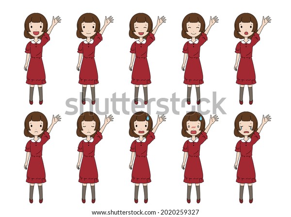 Vector Illustration Set Girls Raising Hands Stock Vector (Royalty Free ...