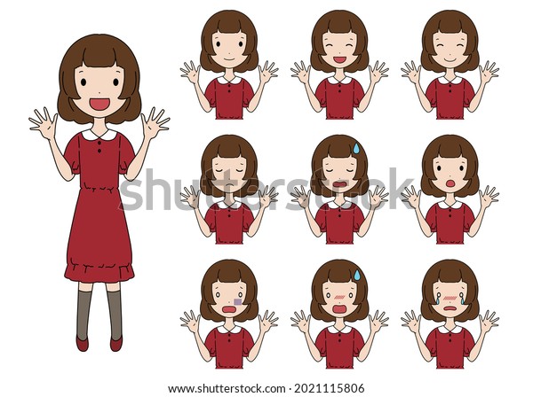 Vector Illustration Set Girls Surprised Poses Stock Vector (Royalty ...