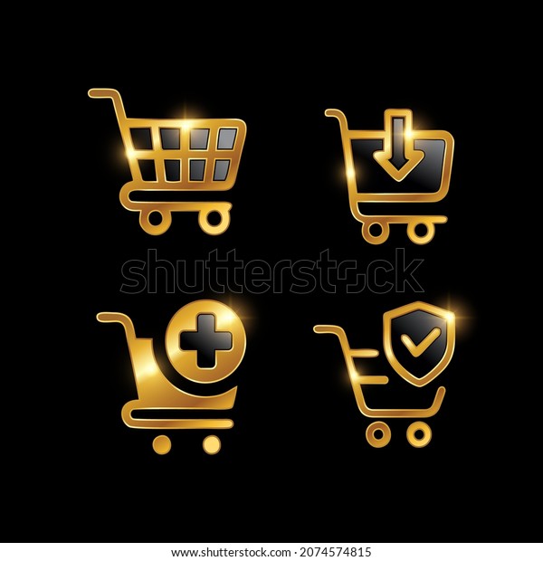 Vector Illustration Set Golden Shopping Cart Stock Vector (Royalty Free ...