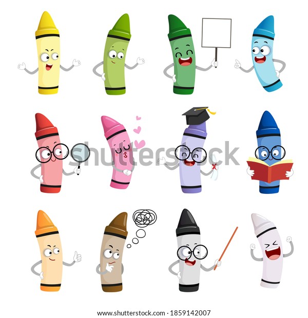 Vector Illustration Set Happy Cartoon Crayon Stock Vector (Royalty Free ...