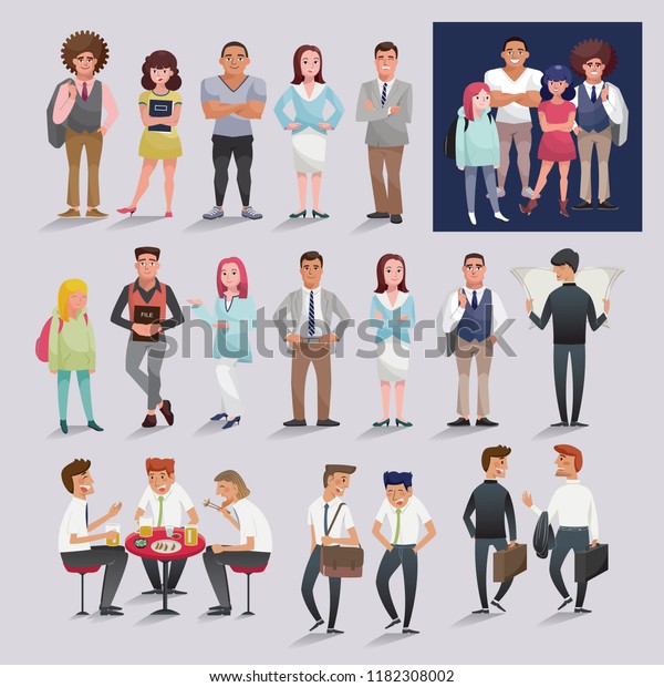 Vector Illustration Set Happy People Character 库存矢量图（免版税）1182308002 ...