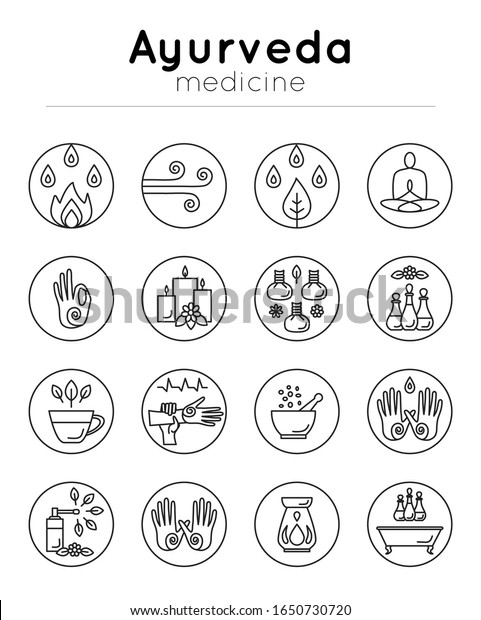 Vector Illustration Set Isolated Ayurveda Icons Stock Vector (Royalty ...