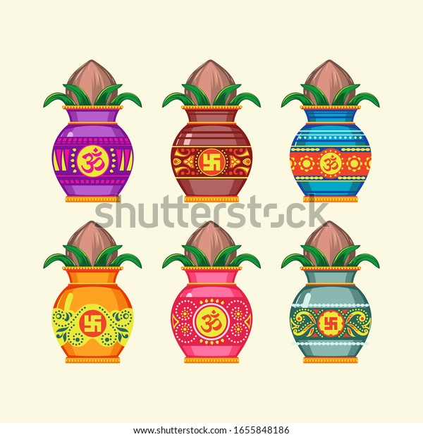 Vector Illustration Set Kalash Ceramic Pot Stock Vector (Royalty Free ...