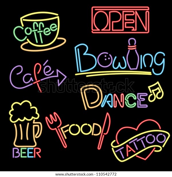 Vector Illustration Set Neon Signs Stock Vector (Royalty Free ...