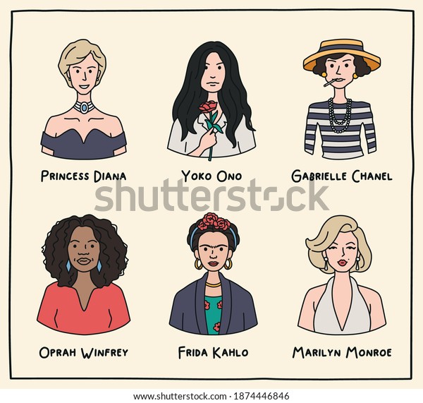 Vector Illustration Set Portraits Famous Women Stock Vector (Royalty ...