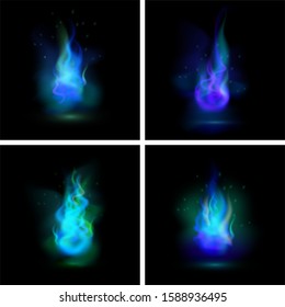 Vector Illustration Set Realistic Blue Fire Stock Vector (Royalty Free ...