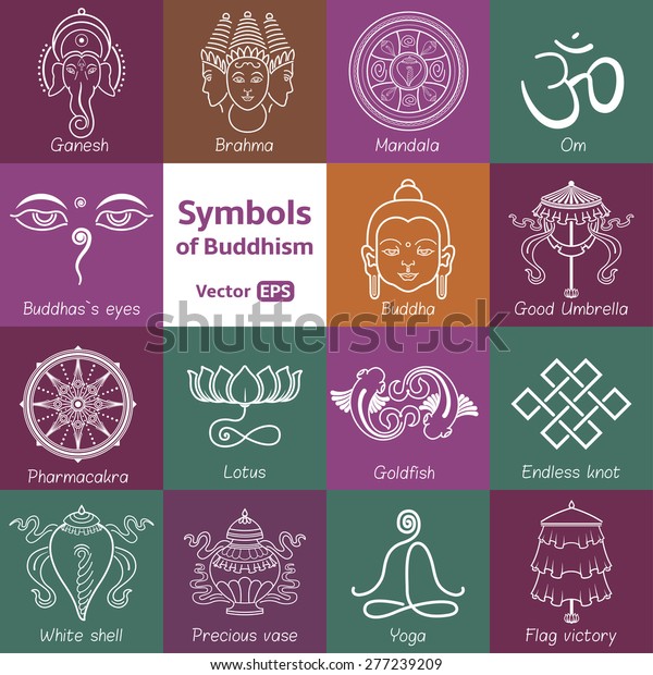 Vector Illustration Set Symbols Buddhism White Stock Vector (Royalty ...