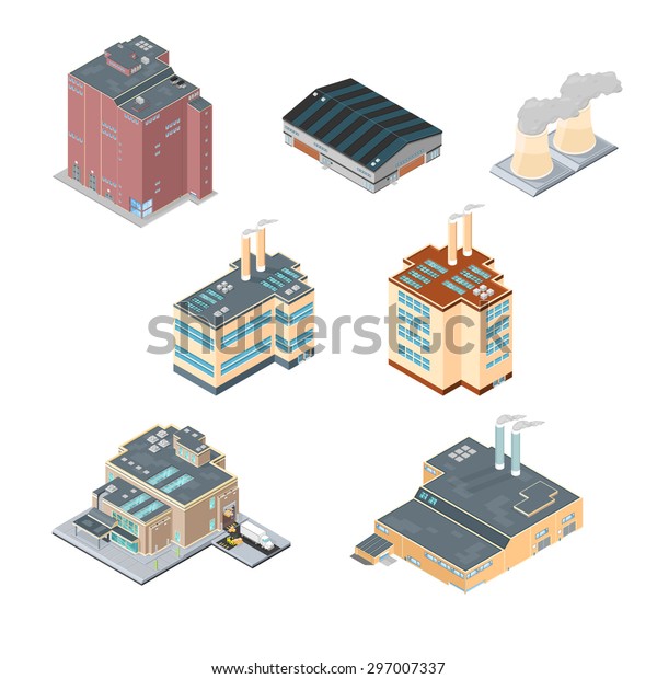 Vector Illustration Set Urban Industrial Buildings Stock Vector ...