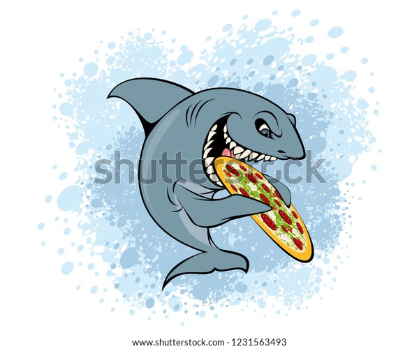 Vector Illustration Shark Eating Pizza Stock Vector (Royalty Free ...