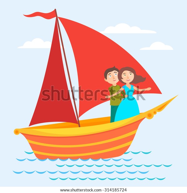 Vector Illustration Ship Couple Love 스톡 벡터(로열티 프리) 314185724