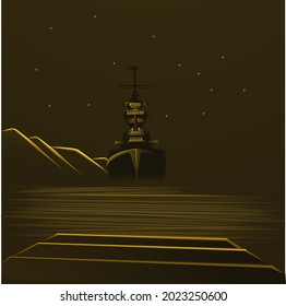 Vector Illustration Ship Dark Night Approaching Stock Vector (Royalty ...