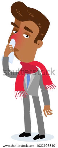 Vector Illustration Sick Asian Cartoon Businessman Stock Vector ...