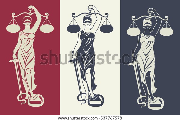 Vector Illustration Silhouette Themis Statue Holding Stock Vector ...