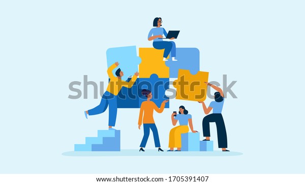Vector Illustration Simple Flat Style Teamwork Stock Vector (Royalty ...