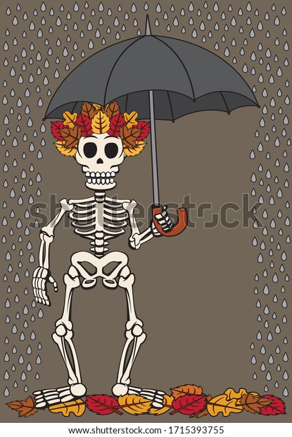 Vector Illustration Skeleton Holding Umbrella Stock Vector (Royalty ...