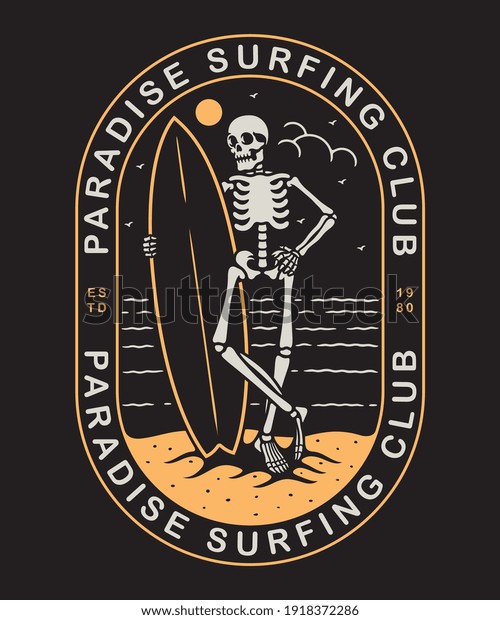 Vector Illustration Skeleton Surf Board Tshirts Stock Vector (Royalty ...